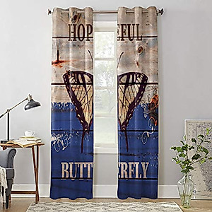 Big buy store Blackout Curtains Panels Rustic Butterfly Thermal Insulated Grommet Window Curtains Wooden Board Room Darkening Curtain Drapes for Bedroom & Living Room 52inches W x 96inches L