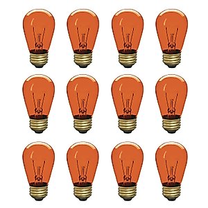 Incandescent S14 Edison Light Bulb, String Light Replacement, E26 Medium Base, 130V, Amber (12 Pack)