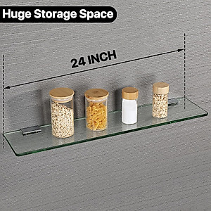 SAYAYO Glass Shelf for Bathroom, 1/3 Inch Thicken Tempered Floating Glass Shelves 24 Inch with Stainless Steel Brackets, 1 Pack, Clear
