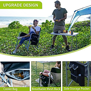 FUNDANGO Oversized Rocking Camping with Cooler Bag, Outdoor Folding Rocker Chair with Side Pocket for Travel, Picnic, Patio, Fishing Supports 300lbs Black&Grey
