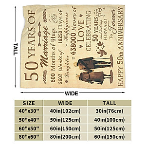 YANGZHI Happy 50th Wedding Anniversary Throw Blanket Home Decorative Love Blanket for Him Her Regalo Aniversario Couples
