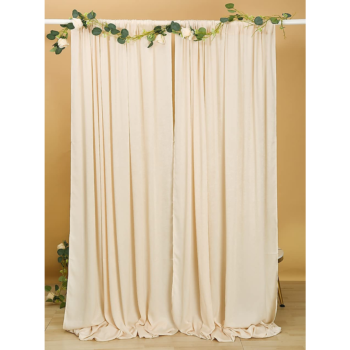 SHERWAY 9.6 Feet x 10 Feet Cream Beige Silky Soft Curtain Wedding Backdrop Drapes, Slightly Shiny Satiny Window Curtains for Party Ceremony Decoration