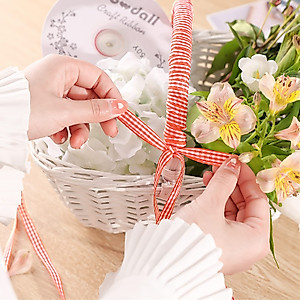 VGoodall Reddish-Orange Gingham Ribbon 3/8 x 50Yd Picnic Craft Ribbon Reddish-Orange Plaid Design for Hair Accessories Craft and Gift Wrapping Check Use for Baby Shower