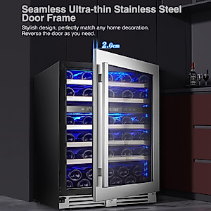BODEGA 24 Inch Wine Cooler,56 Bottle Wine Refrigerator Dual Zone, Built-In and Freestanding Wine Fridge,with Quick and Silent Cooling System for Red, Rose and Sparkling Wines,Stylish Look