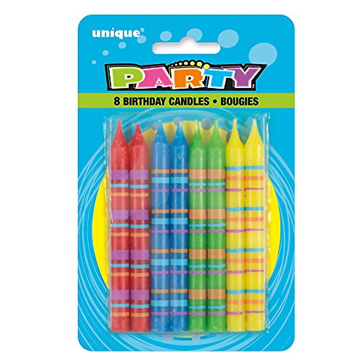 Unique Striped Party Candles, 3.5", Assorted Colors