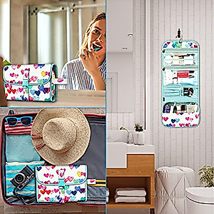 Fintie Portable Toiletry Cosmetic Travel Bag, Large Water Resistant Hanging Makeup Organizer Storage Pouch Case for Women Girls (Raining Hearts)