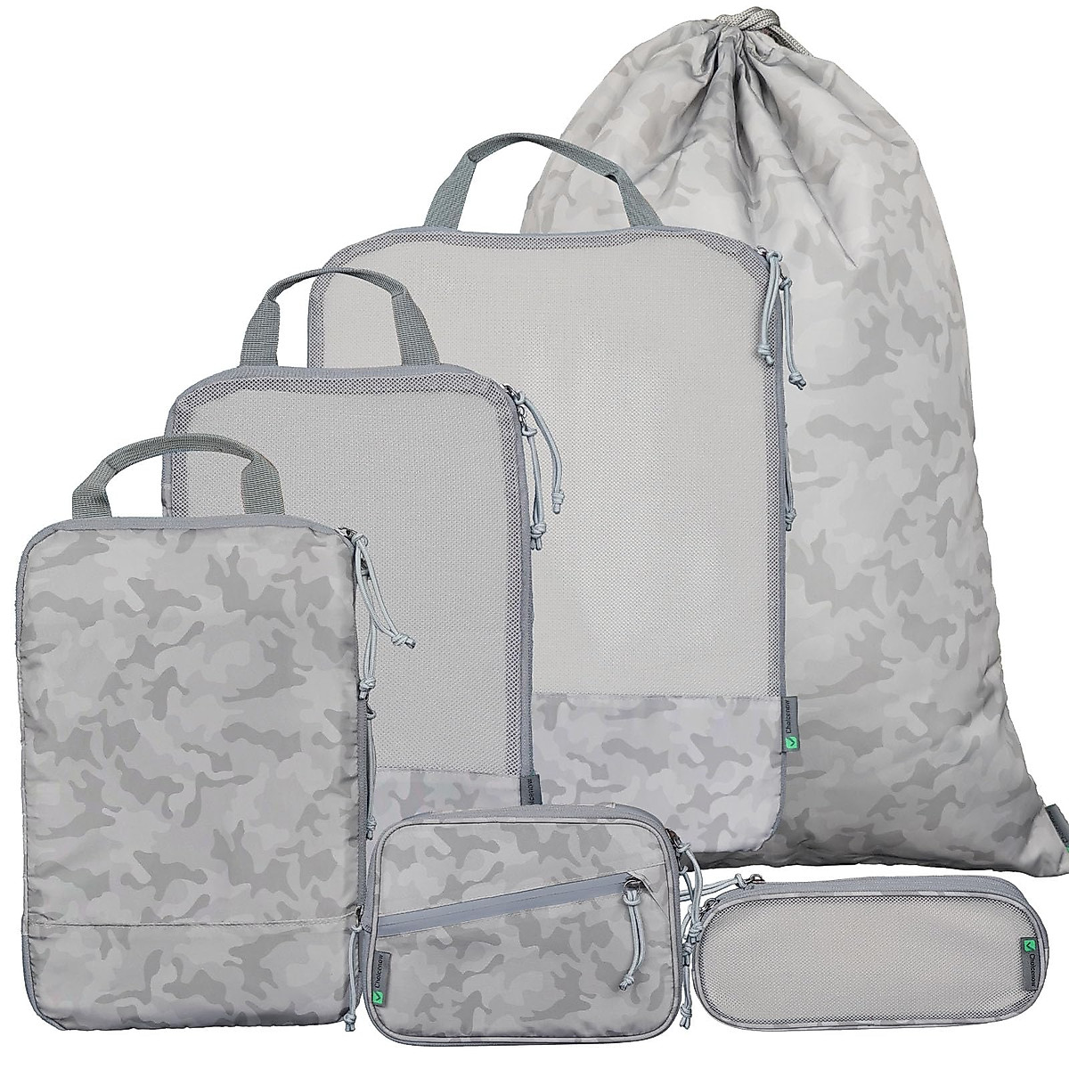 CHOICENOW Compression Packing Cubes for Suitcases - Extra Large Luggage Organizer Bags, 6-Piece Set, Travel Packing Organizers for Clothes (Camo grey)