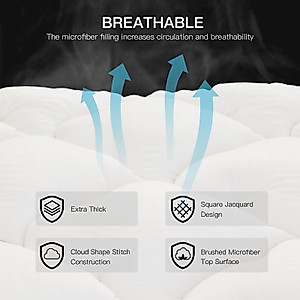 Belffin Pillow Top Mattress Topper Twin Size, Mattress Pad Cover with 8-21 Inch Deep Pocket, Bed Mattress Protector for Back Pain Relief, Soft Breathable Overfilled Down Alternative Filling, White