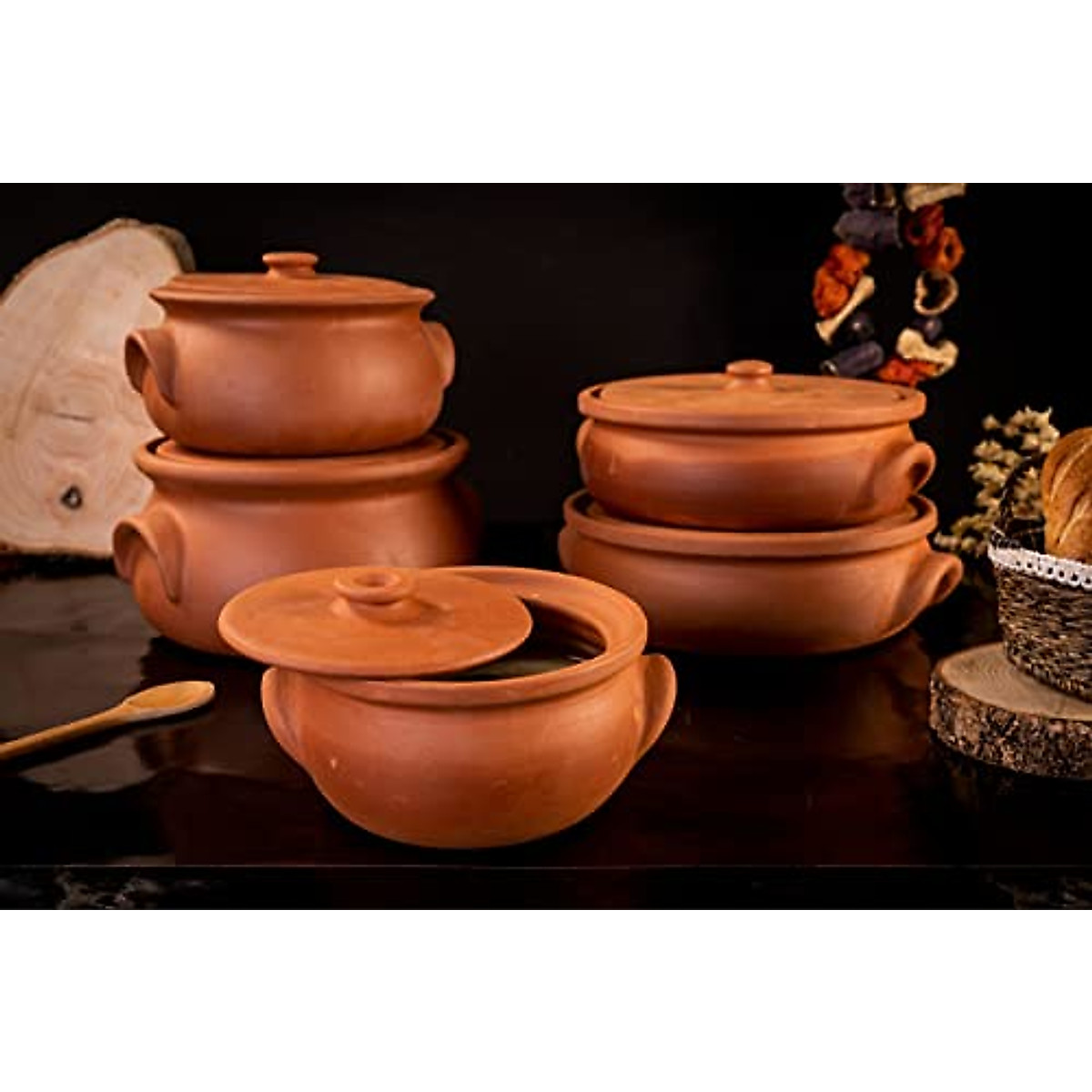 LUKSYOL Handmade Moroccan Clay Pots with Lids | Versatile Cookware Set for Authentic Cooking | Terracotta & Safe