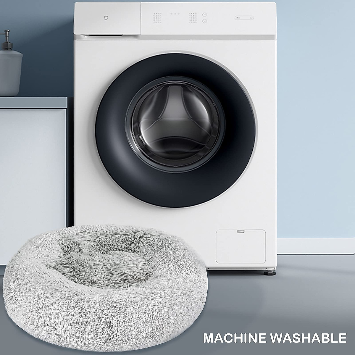 Calming Dog Bed Cat Bed, Washable Round Dog Bed - 23/30/36 inches Anti-Slip Faux Fur Donut Cuddler Cat Bed for Small Medium Large Dogs - Fits up to 25/45/100 lbs - Waterproof Bottom