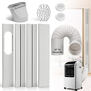 Portable Air Conditioner Window Kit with 5.9” Counter Clockwise Exhaust Hose，AC Window Vent Kit, Adjustable Vertical/Horizontal Sliding Window Kit Plates for AC Unit with 59 Inch Exhaust hose