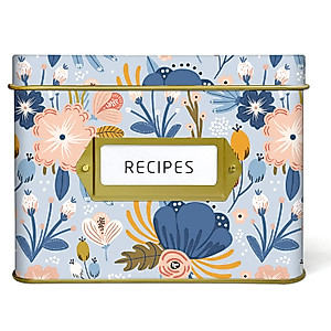 SUPMIND Recipe Box, Recipe Card Box for 4" x 6" Recipe Cards, Durable Metal Recipe Holder, Decorative Recipe Tin with Gift Box