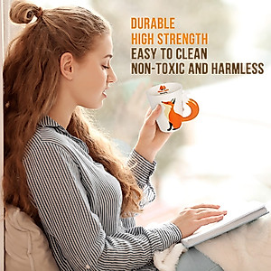 FRYSEFDFV Cute Cartoon Animal Shape Fox Porcelain Coffee Mugs Gifts For Women & Men, 12oz Funny White Ceramic Cups for Latte, Hot Tea, Cappuccino, Mocha, Cocoa