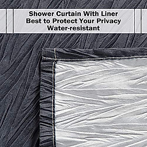Reeple Ombre Shower Curtain Set with Hooks for Bathroom Textured Waterproof Gradient Fabric Bath Shower Curtain 72 x 72 Inches Grey