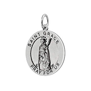 US Jewels Ladies 925 Sterling Silver Saint Grace Medal Pendant, 18.5mm