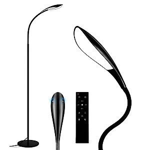 OUTON LED Floor Lamp, 12W 1080LM, Dimmable Adjustable Gooseneck Standing Lamp with 4 Color Temperature, Remote & Touch Control, 1H Timer, Memory Function for Reading Living Room Bedroom Office (Black)