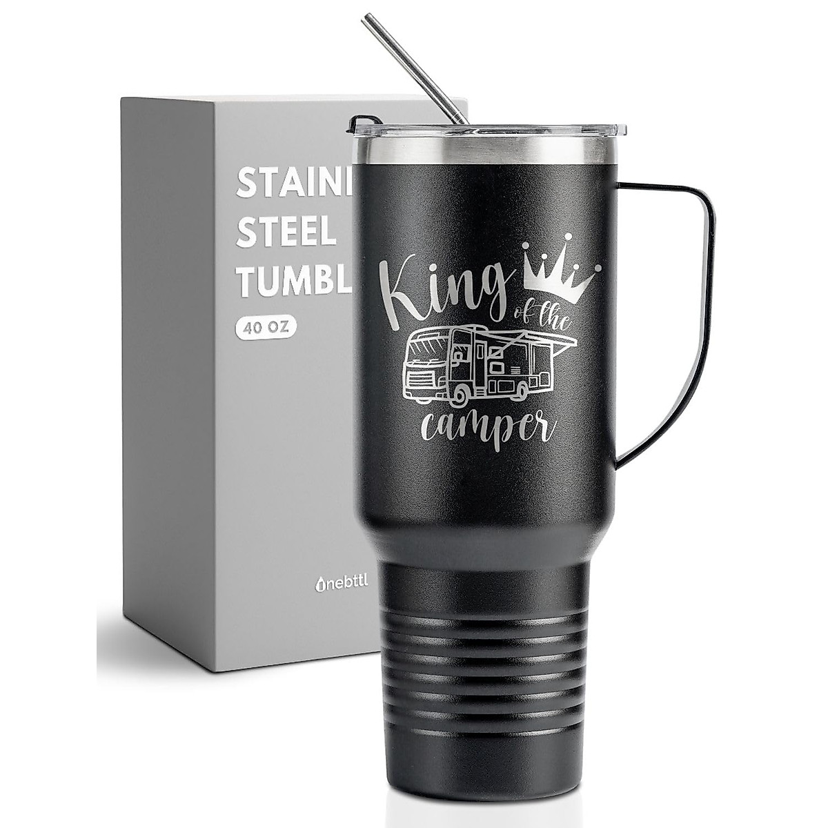 Onebttl RV Camper Gifts Tumbler Coffee Mug, Gifts for Campers, RV Enthusiasts, RV Owners, Outdoors, Picnic, Camping, Stainless Steel Insulated 1180ml/40oz - King of the Camper