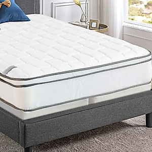 Mattress Solution Eurotop Pillowtop Innerspring Mattress And 4" Low Profile Split Wood Boxspring/Foundation Set, Full XL