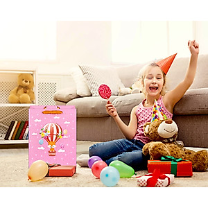 XJF Large Gift Bag for Girls with Card and Tissue Paper,13" Pink Baby Shower Birthday Gift Bags,Gift Bag for Girls Kids