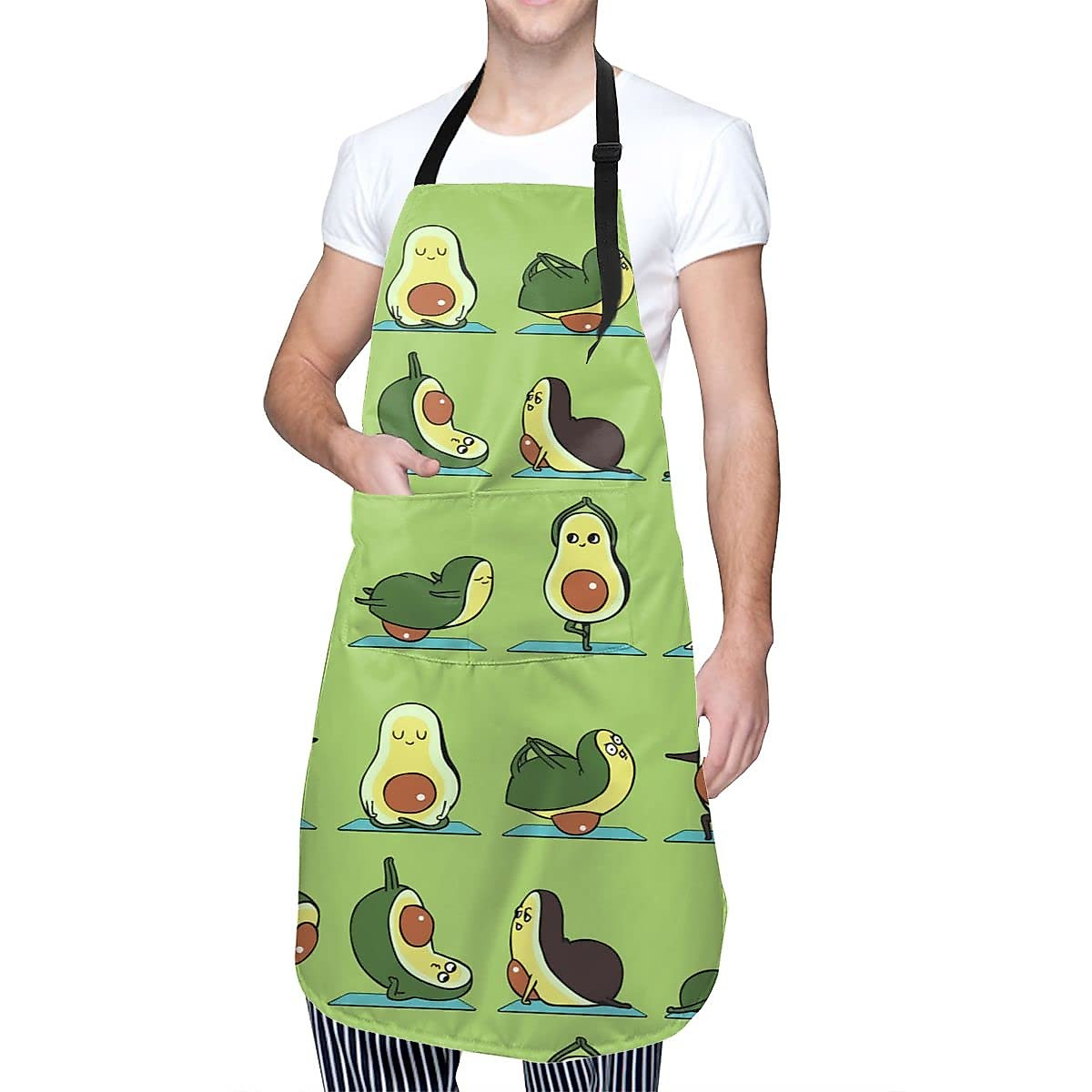 Wisedeal Yoga Avocado Adjustable Bib Neck Apron Polyester with 2 Pockets Cooking Kitchen Aprons for Men and Women Chef, Mom Aunt apron for Christmas Birthday Gifts for Grilling BBQ Chef Apron