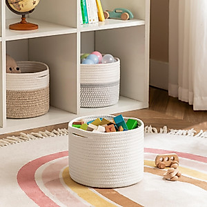 UBBCARE Small Basket for Organizing, Round Woven Basket With Handles, Small Storage Basket for decor, Grey Cotton Rope Basket (9.5" x 9.5" x 7.1")