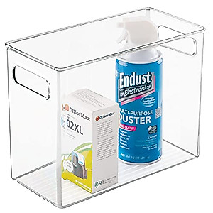 mDesign Tall Plastic Storage Organizer Container Bin, Office Organization for Filing Cabinet, Cupboard, Shelves, and Desk - Holds Notepads, Pens, Pencils, Highlighters, Ligne Collection, Clear