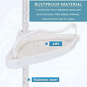 Corner Shower Caddy Tension Pole, Rustproof Bathtub Storage Organizer with 4 Adjustable Shelves, Bathroom Shower Rack Shampoo Holders for Inside Shower, 40"-120" Floor to Ceiling Shower Caddy White