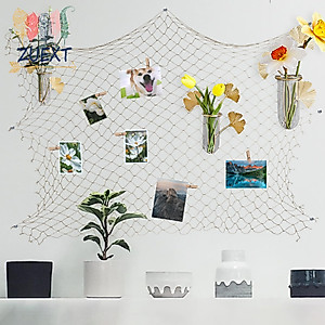 ZUEXT Beige & Aqua Decorative Fishing Net 80x40 Inch, 2PCS Large Picture Fish Net, Pirate Mermaid Net for Nautical Ocean Themed Under The Sea Party, Wall Hanging Fishnet for Photo Display