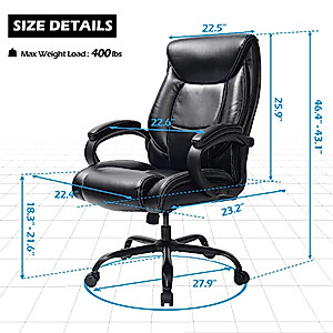 OUTFINE Heavy Duty Office Chair 400lbs Executive Office Chair Leather Desk Chair Computer Chair with Ergonomic Support Tilting Function Upholstered in Leather Blcak