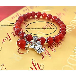 Feng Shui Handmade Chinese Zodiac Rabbit Red Agate Beads Bracelet (RABBIT)