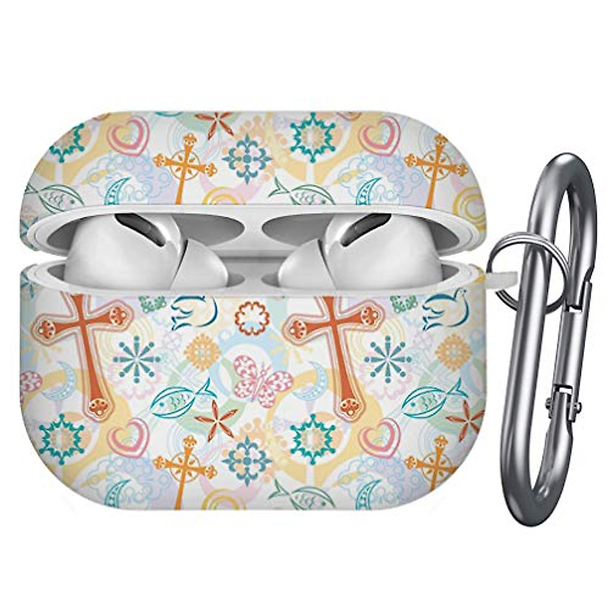 Art-Strap Protective Case, Compatible with AirPods Pro - Shockproof Soft TPU Gel Case Cover with Keychain Carabiner Replacement for Apple AirPods Pro (Christian Symbols)