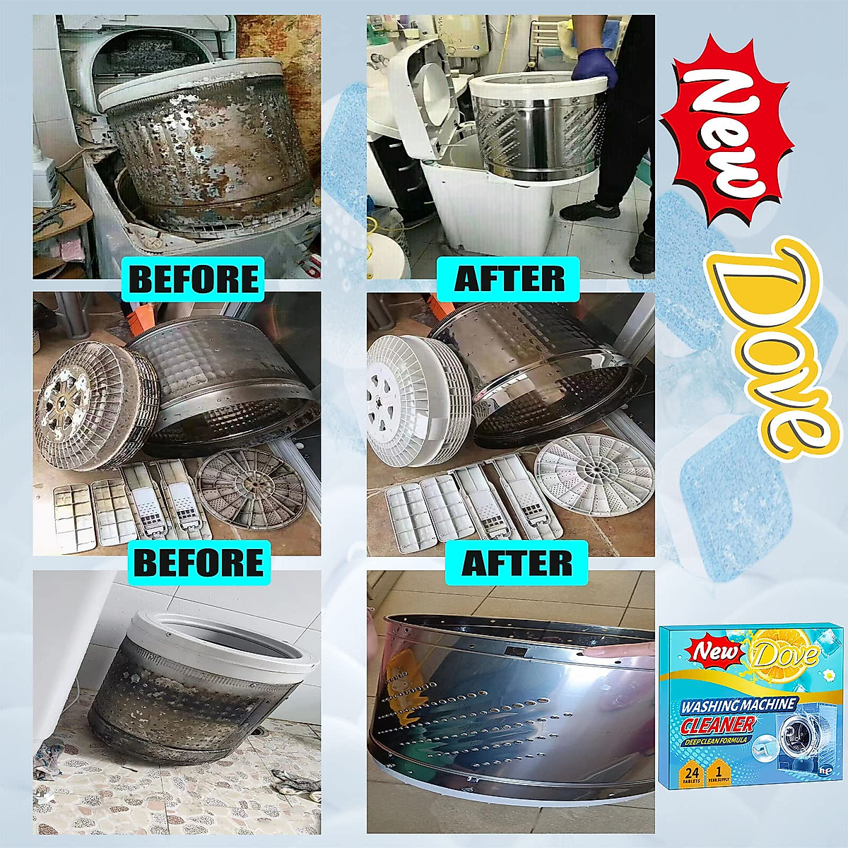 New Dove Dishwasher Cleaner Tablets, Front Load and Top Loader Machine Cleaner, 24PCS*2 Washer Cleaner Tablets, Washer Cleaner That can be Used for 1 Year