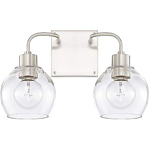 HomePlace Lighting 120021BN-426 Tanner Urban/Industrial Clear Glass Bathroom Vanity Wall Light, 2-Light 200 Total Watts, 10" H x 15" W, Brushed Nickel
