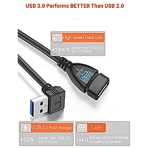 WILLIZTER Short USB 3.0 Extension Cable, 2 Pack SuperSpeed USB 3.0 Angle Male to Female Extension Cable 6 Inch Convertor Adapter Extender Cord Up Angle and Down Angle one Each
