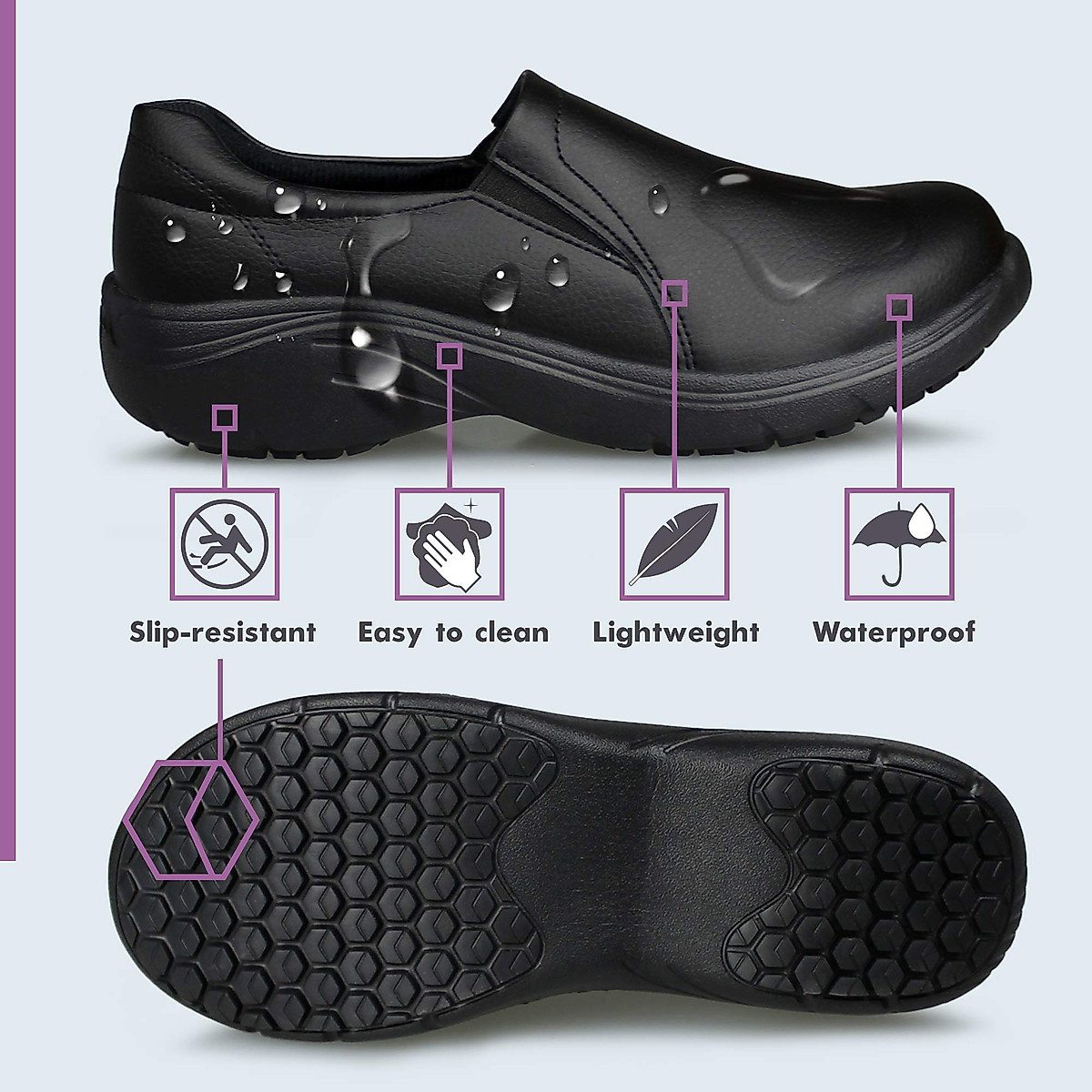 Hawkwell Women's Slip On Lightweight Comfort Slip Resistant Nursing Shoes,Black Synthetic,8 M US