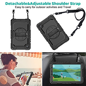 BLOSOMEET Case for Galaxy Tab A7 Lite 2021 8.7 Inch with Tempered Glass Screen Protector Pencil Holder, Kids Cover for Samsung Tablet A7 Lite SM-T225/T220/T227 with Hand Shoulder Strap Stand, Black