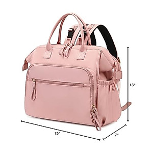 LORADI Convertible Diaper Bag Tote, Wide Open Top 14 Pockets Nappy Backpack with Stroller Clips, Water-resistant (Nylon, Pink)
