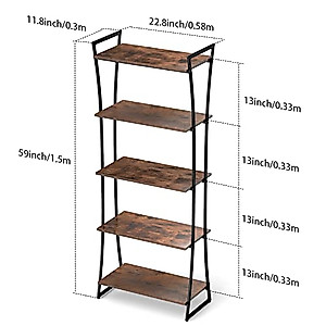 Pabroni Bookshelf Organizer 5-Tier Bookshelf Storage Rack, Rustic Standing Bookcase, Industrial Wood Metal Storage Book Shelves Unit for Home Office, Living Room and Bedroom