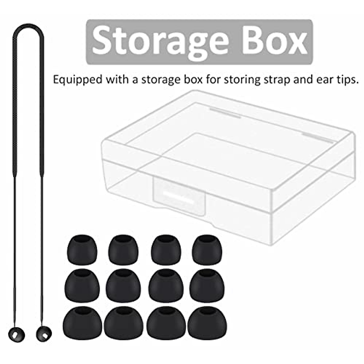 Strap Ear Tips Kit Compatible with Beats Fit Pro, Anti-Lost Soft Silicone Lanyard Neck Rope Cord Lease Replacement Gel Eartips Skin Accessories Compatible with Beats Fit Pro - Black