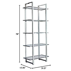 BOWERY HILL 5 Tier Glass Shelf Bookcase in Chrome