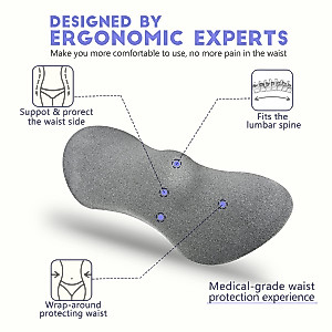 Lumbar Support Pillow, Lumbar Pillow for Low Back Pain Relief, Ergonomic Memory Foam Lumbar Pillow, Breathable & Detachable & Washable, Comfy Back Pillow for Office Chairs, Car Seats (Dk Grey, Cotton)