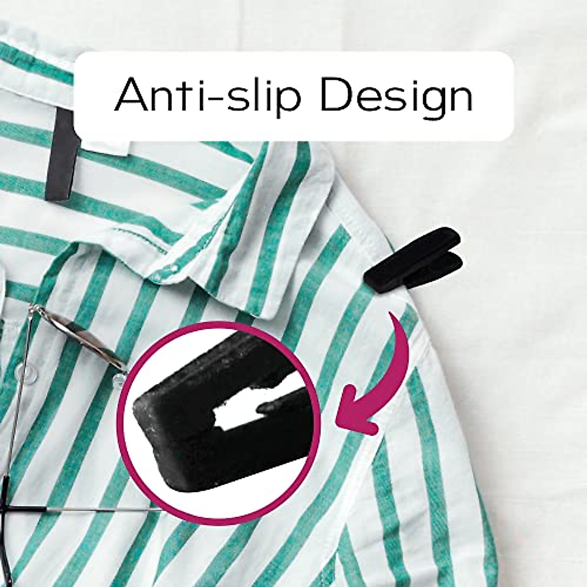 Sleek Pick Premium Velvet Hanger Clips, Black, 20 Pack, 2.25" x 0.87" Non-Slip Grip Felt Plastic Hangers Clip, Heavy Duty, Closet Space-Saving Pants Skirt Clothes Hangers Clip, Clothes Hanger Clip