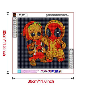DVBQQWE Diamond Painting Kits for Adults Deadpool Diamond Art 5D Paint with Diamonds Groot DIY Painting Kit Paint by Number with Gem Art Drill 12" x 12"