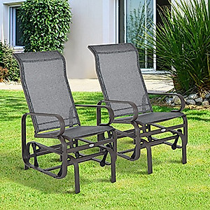 Outsunny Set of 2 Outdoor Patio Glider Rocking Chair Fabric Metal Mesh - Brown