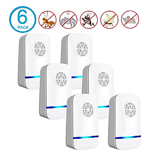 Ultrasonic Pest Repeller 6 Pack, Pest Control Ultrasonic Repellent Electronic Insects Rodents Repellent for Mosquito, Mouse, Cockroaches,Rats,Bug, Spider, Ant, Flies, Home, Warehouse, Kitchen