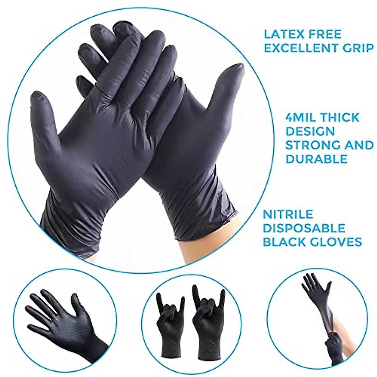 Exam Grade 4 Mil Nitrile Gloves - Black Disposable Gloves Latex Free, Black Rubber Gloves, Mechanic Gloves, Medical Gloves