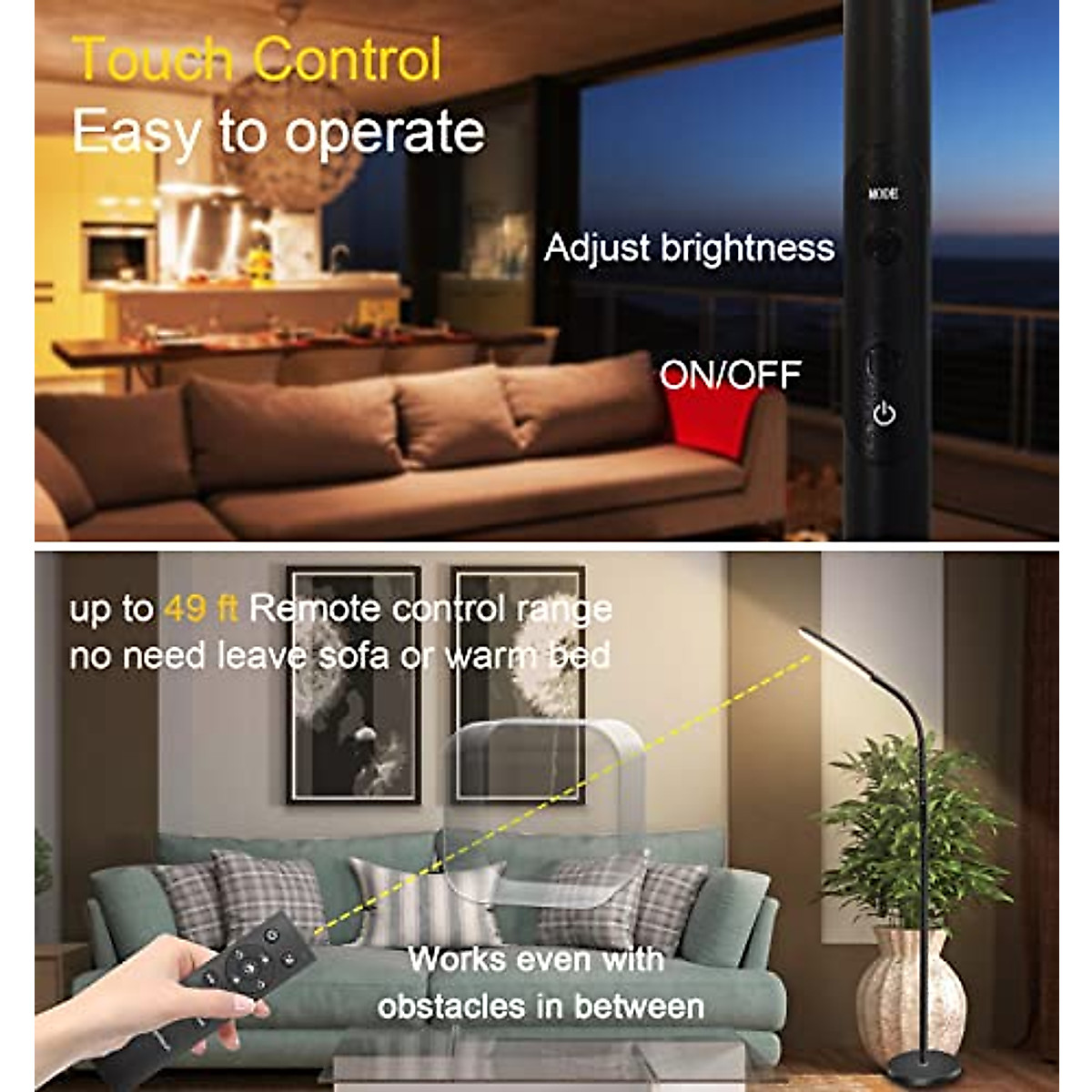 LED Floor Lamps Dimmable with Timer and Dimmer/Remote and Touch Control, 18W Bright Modern Standing Sofa Light, Adjustable Gooseneck Task Lighting for Reading Living Room Bedroom Office (Black)