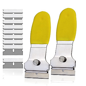 Multi-Purpose Scraper Cleaning Tool 2 Pack Spealloy Razor Blade Scraper Set with 10 Extra Blades Razor Blades Scraper for Stovetop, Wall, Oven, Paint, Caulk, Labels, Adhesive, Sticker, Tile Window