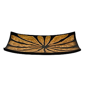 AeraVida Handcarved Flower or Burst 2-Tone Stained Rectangular Shaped Wooden Serving Bowl or Tray for Tropical Chic Home Décor & Kitchen Accessories
