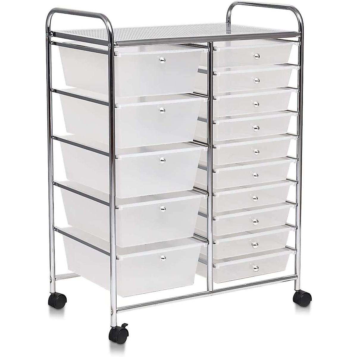 ARLIME 15-Drawer Storage Cart, 15 Drawer Trolley, Rolling Organizer Cart, Scrapbook Paper Organizer, Suitable for Office and School, Rolling Office Organizer Tools (Clear)